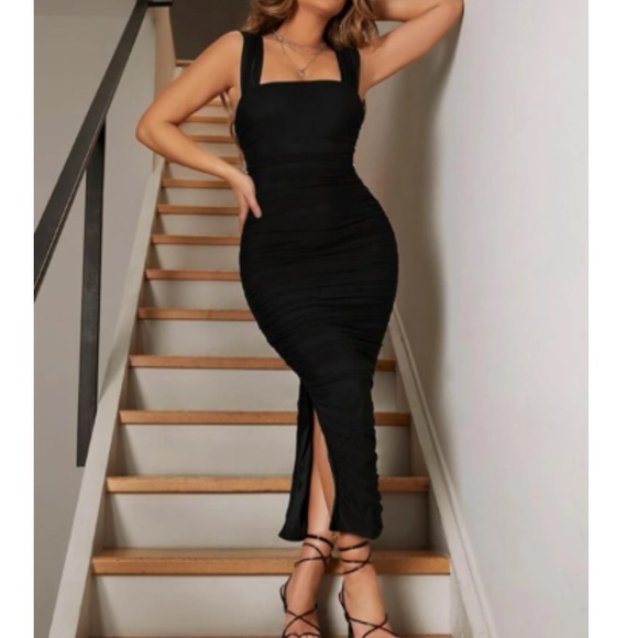 Dresses | Luxe Red Sexy Backless Ruched Slit Bodycon Dress | Poshmark